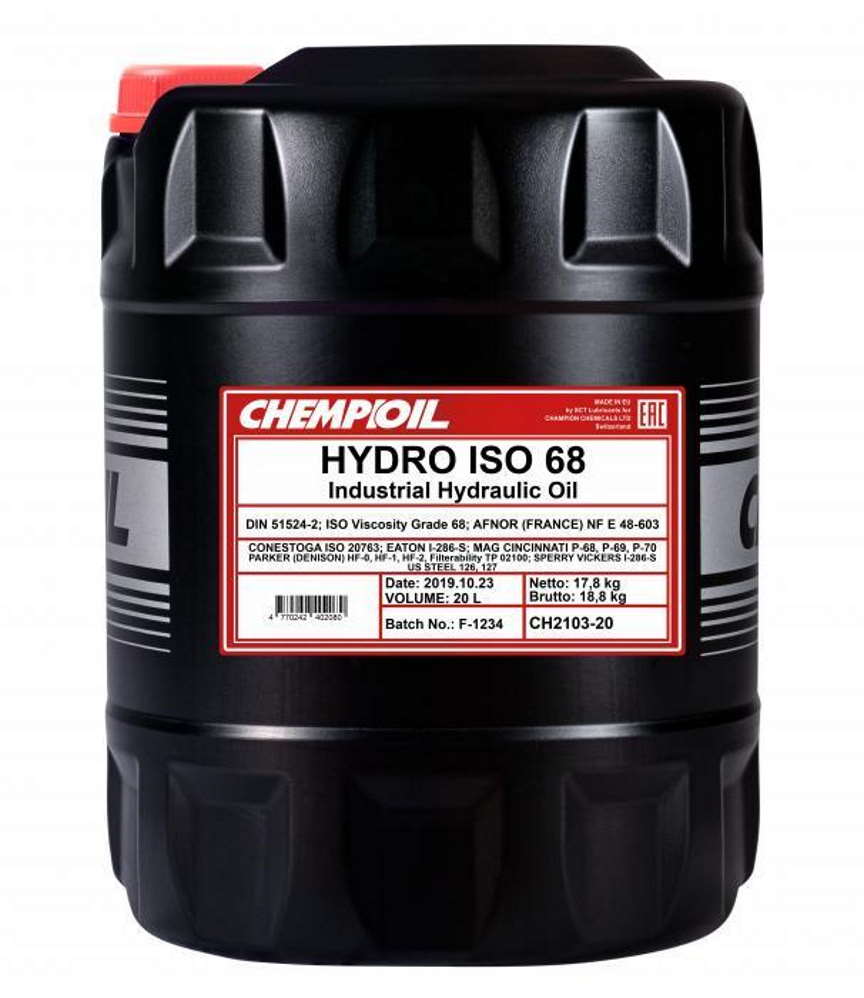 HYDRAULIIKKAÖLJY CHEMPIOIL HYDRO ISO 68 20 L Hydrauliikkaöljy ISO 68 ...