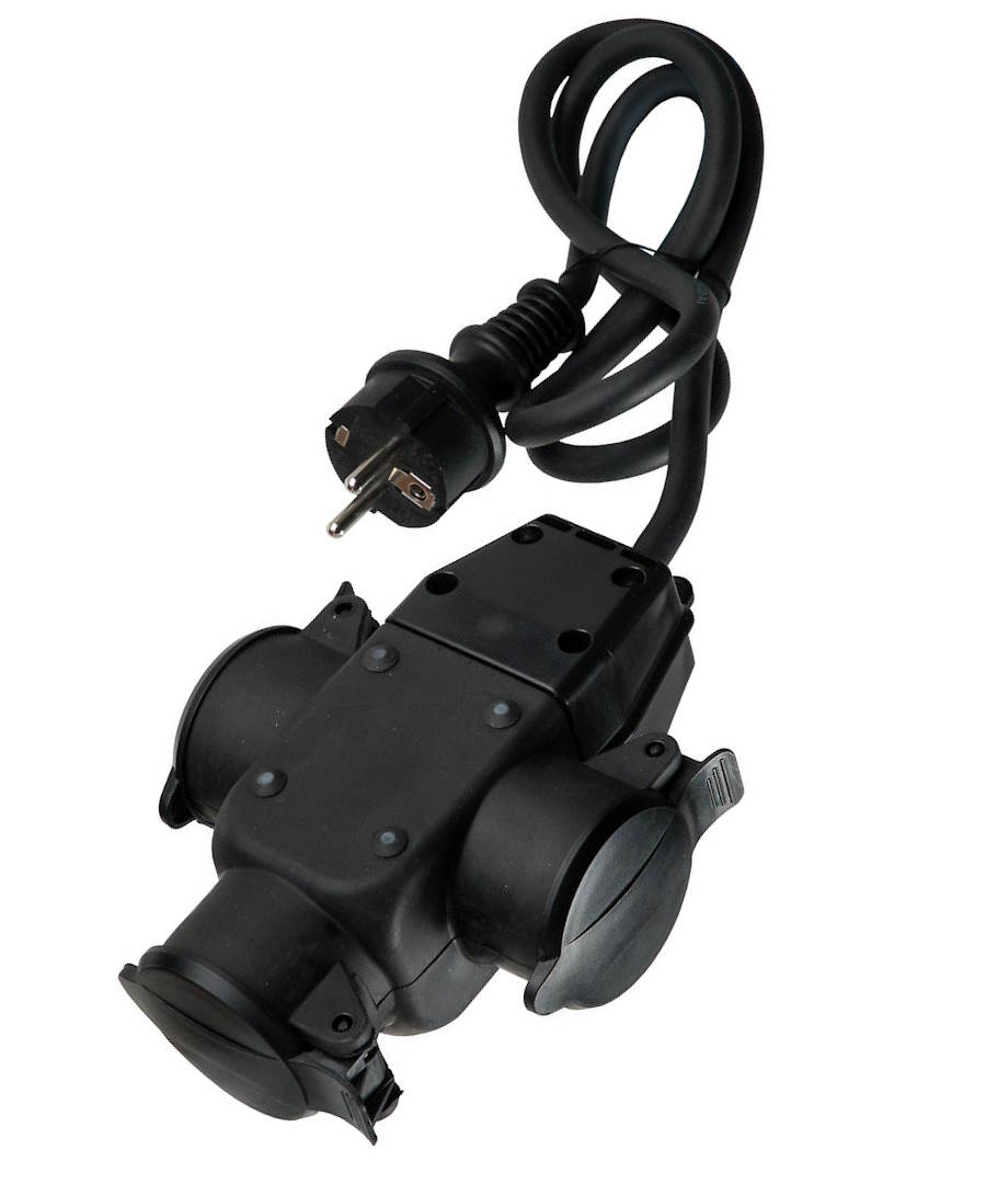 Ulkojatkojohto 3-osainen haaroitin IP44 1m 3x1,5mm2 3-osainen ...